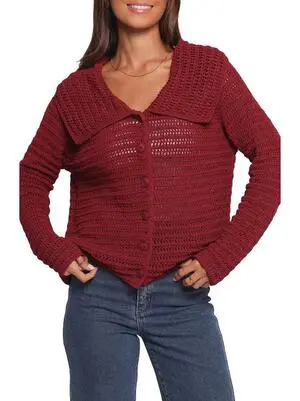 PETAL & PUP Lyra Sheer Cardigan - Burgundy