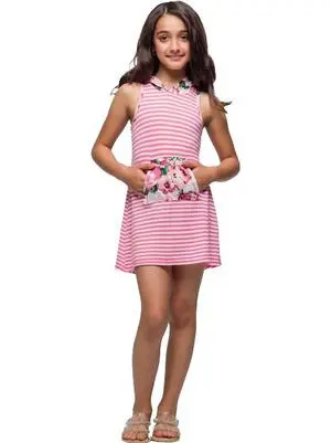24SEVENKID Sleeveless Knee Length Hooded Dress - Pink Multi