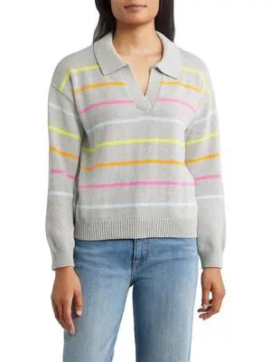 HATLEY Stripe Johnny Collar Sweater - Grey