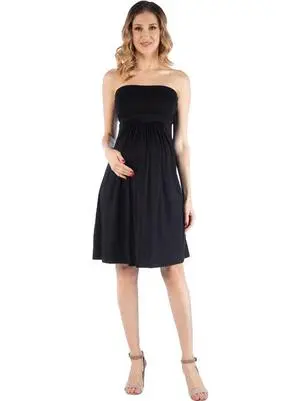 24SEVEN COMFORT APPAREL Maternity Knee Length Strapless Mini Dress - Black