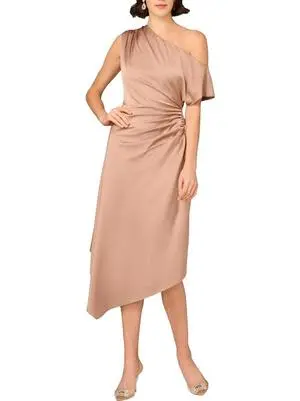 Aidan Mattox Ruched Crepe Back Satin Cocktail Dress - Cafe Mocha