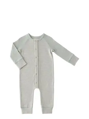 PEHR Striped Organic Cotton Raglan Sleeve Romper - Sea