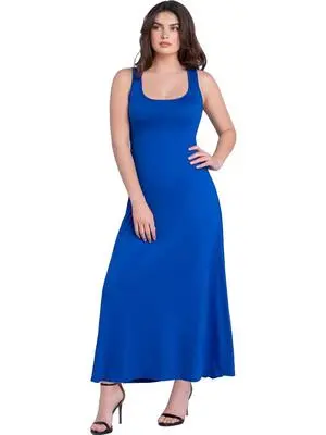 24SEVEN COMFORT APPAREL Petite Slim Fit A-line Sleeveless Maxi Dress - Lapis