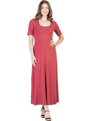 24SEVEN COMFORT APPAREL Petite Maxi A-line Dress - Brick