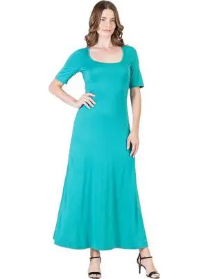 24SEVEN COMFORT APPAREL Petite Maxi A-line Dress - Jade