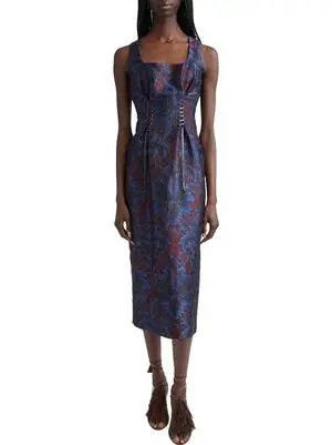 Etro Paisley Jacquard Corset Sheath Dress - Multicolor Blue Base