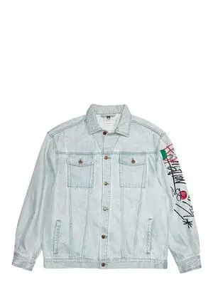 CROSS COLOURS Oversized Graffiti Denim Jacket - Ice Blue