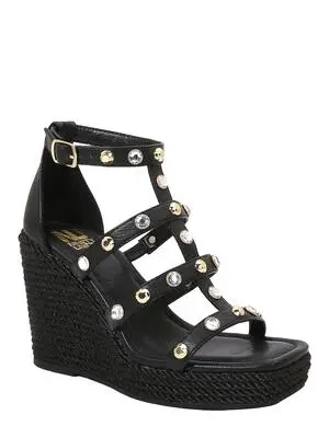 NINETY UNION Jewel Multi Strap Wedge Sandal - Black