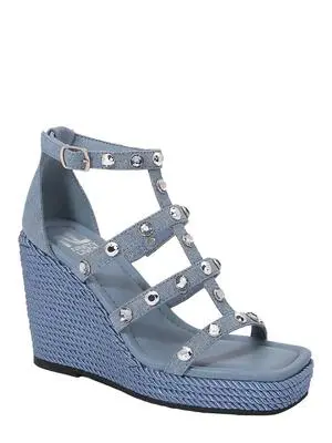 NINETY UNION Jewel Multi Strap Wedge Sandal - Blue Denim