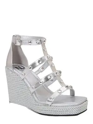 NINETY UNION Jewel Multi Strap Wedge Sandal Silver