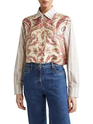 Etro Paisley Stripe Silk Shirt - Stampa F.do Bianco