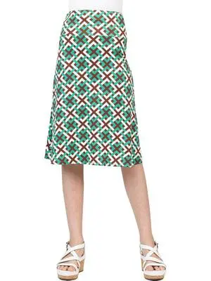 24SEVENKID Geo Print Knee Length Skirt - Green Multi