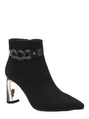 NINETY UNION Chain Ornament Metal Heel Bootie - Black