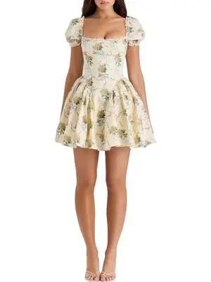 House Of Cb Rosie Mini Sundress - Yellow Rose Print