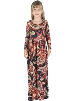 24SEVENKID Paisley Print Long Sleeve Maxi Dress - Brown Multi
