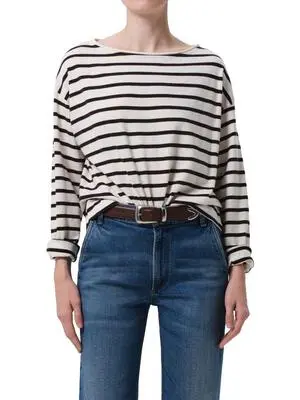 Citizens Of Humanity French Sailor Stripe Boat Neck Top - Chocolate Stripe