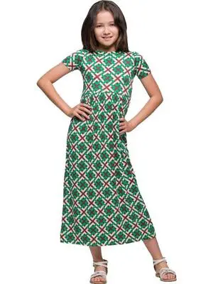24SEVENKID Short Sleeve Maxi Dress - Green Multi