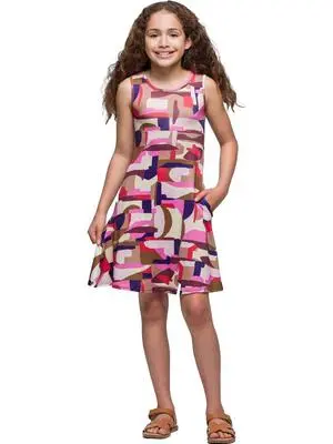 24SEVENKID Patchwork Print Sleeveless Pockets Dress - Brown Multi