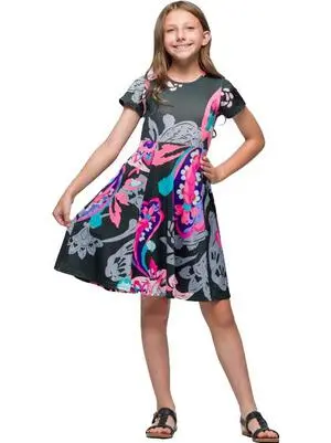 24SEVENKID Fit And Flare Knee Length Dress - Black Multi