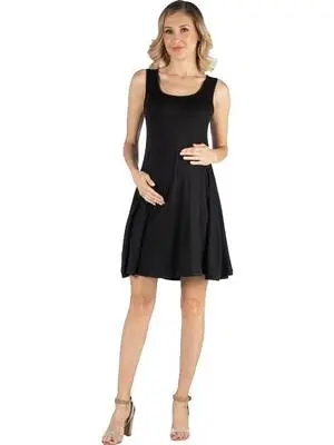 24SEVEN COMFORT APPAREL Maternity A-line Fit And Flare Dress - Black
