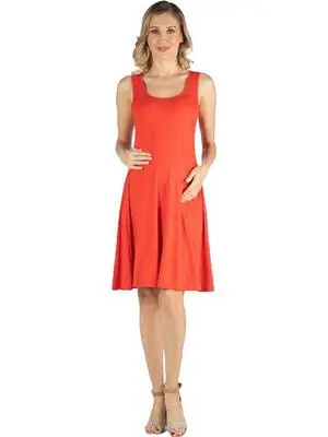 24SEVEN COMFORT APPAREL Maternity A-line Fit And Flare Dress - Orange