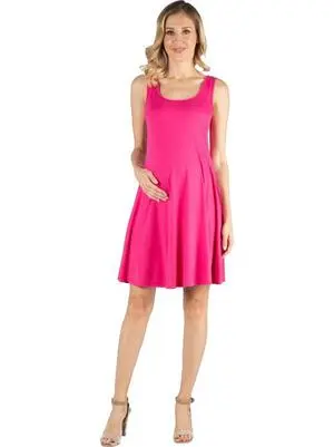 24SEVEN COMFORT APPAREL Maternity A-line Fit And Flare Dress - Pink