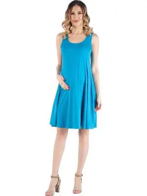 24SEVEN COMFORT APPAREL Maternity A-line Fit And Flare Dress - Turq