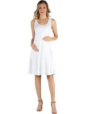 24SEVEN COMFORT APPAREL Maternity A-line Fit And Flare Dress - White