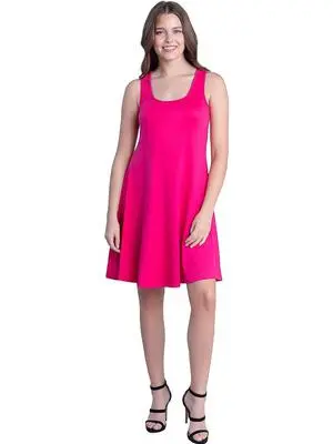24SEVEN COMFORT APPAREL Petite Sleeveless A-line Fit And Flare Skater Dress - Pink