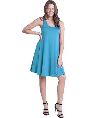 24SEVEN COMFORT APPAREL Petite Sleeveless A-line Fit And Flare Skater Dress - Turquiose