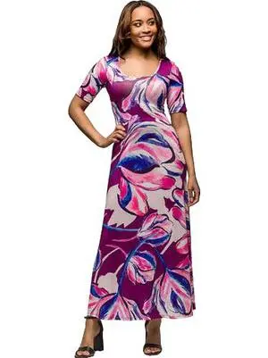 24SEVEN COMFORT APPAREL Maternity Floral Print A-line Maxi Dress - Purple Multi