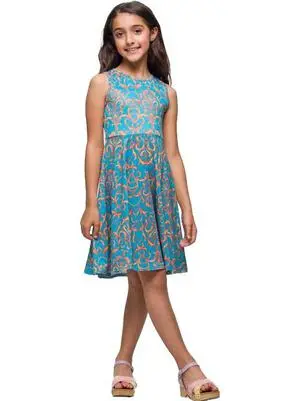 24SEVENKID Printed Fit And Flare Dress - Blue Multi