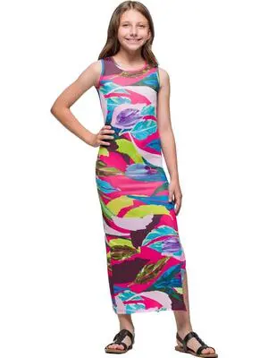 24SEVENKID Floral Print Side Slit Maxi Dress - Pink Multi