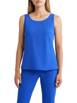 Ming Wang Deco Scoop Neck Stretch Crepe Tank Sapphire Sea