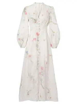Zimmermann Lucky Floral Linen Lace Maxi Dress - White