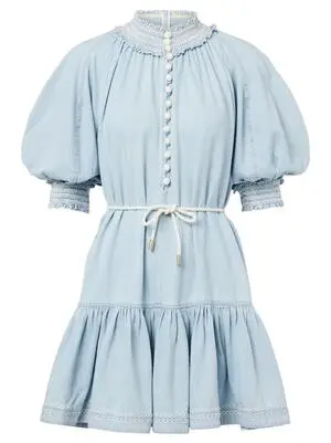 Zimmermann Ascension Ruffled Denim Minidress - Blue