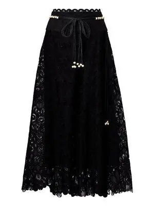 Zimmermann Rhiannon Embroidered Cotton Midi Skirt - Black