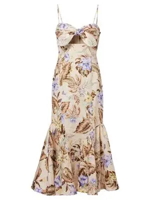 Zimmermann Coco Bow-detailed Floral Linen Midi Dress - Multicoloured