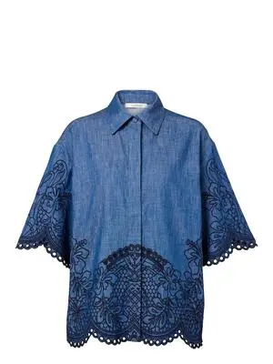 Zimmermann Coco Embroidered Denim Shirt - Blue