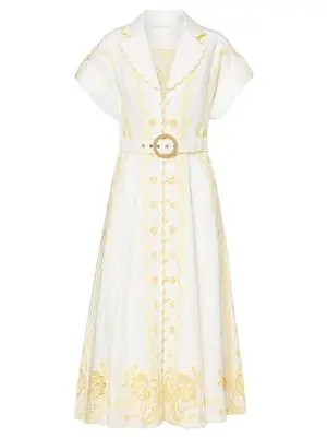 Zimmermann Lucky Embroidered Linen Midi Dress - White