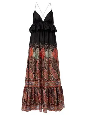 Zimmermann Rhiannon Paisley Ruffled Silk Maxi Dress - Black