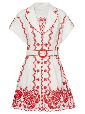 Zimmermann Lucky Embroidered Linen Minidress - White