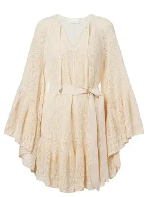 Zimmermann Coco Gathered Lace Minidress - Neutrals
