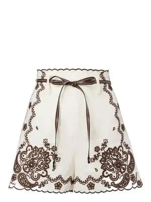 ZIMMERMANN Ascension Embroidered Linen Shorts