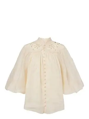 Zimmermann Coco Embroidered Ramie Blouse - Beige