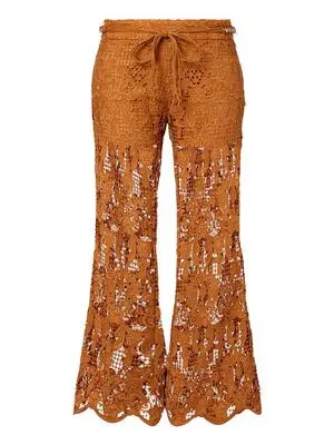 Zimmermann Coco Scalloped Lace Flared Pants - Brown