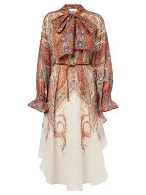 Zimmermann Rhiannon Tie-neck Ramie Midi Dress - Multicoloured