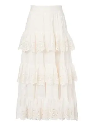 Zimmermann Lucky Embroidered Cotton Midi Skirt - White