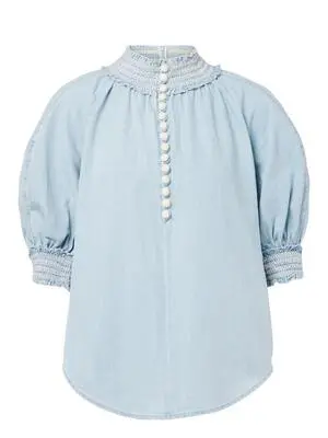 Zimmermann Ascension Balloon-sleeve Denim Blouse - Blue