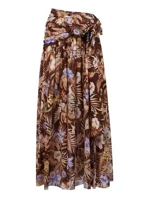 Zimmermann Coco Floral Cotton Maxi Skirt - Brown